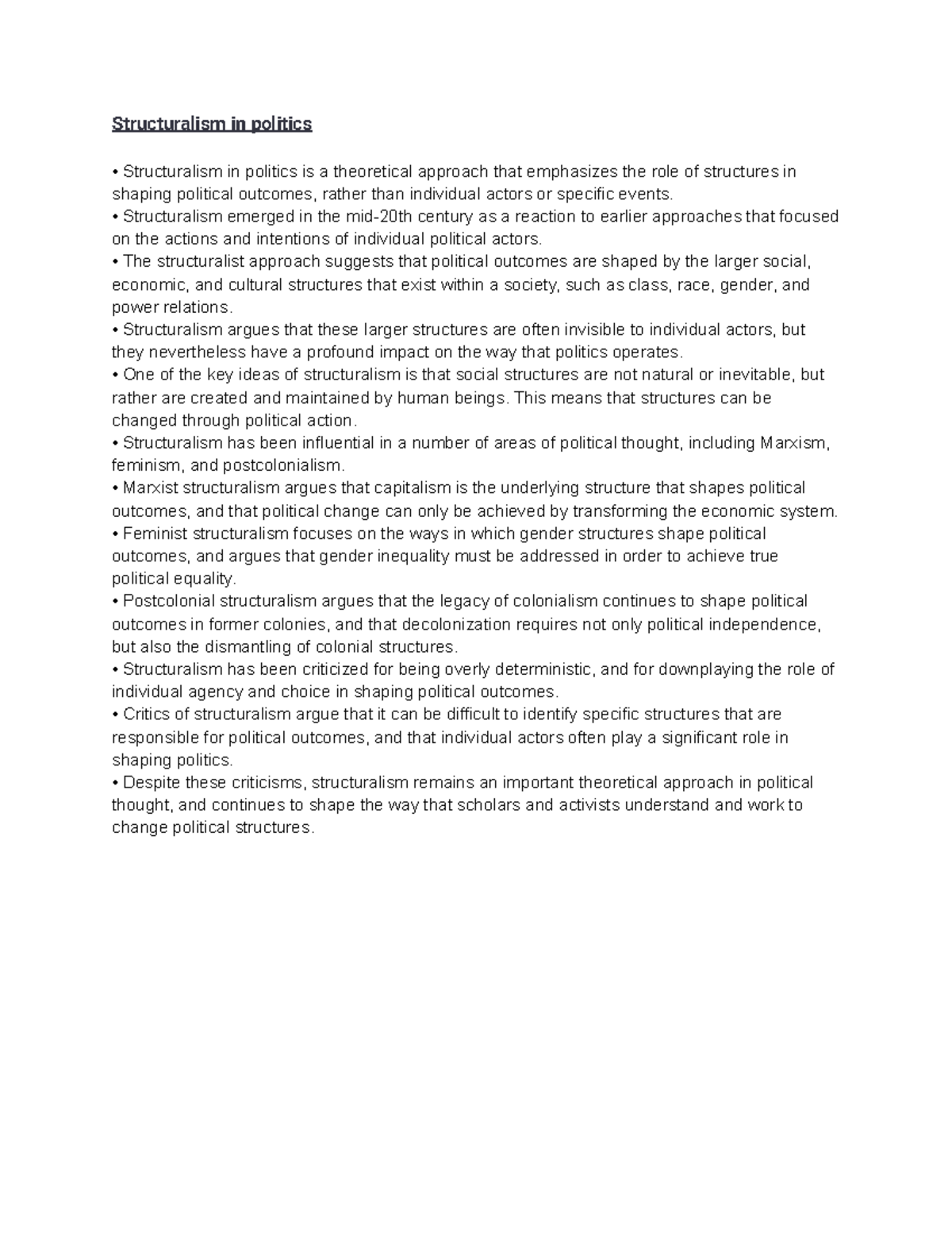 Structuralism in Politics: Key Concepts and Theoretical Insights - Studocu