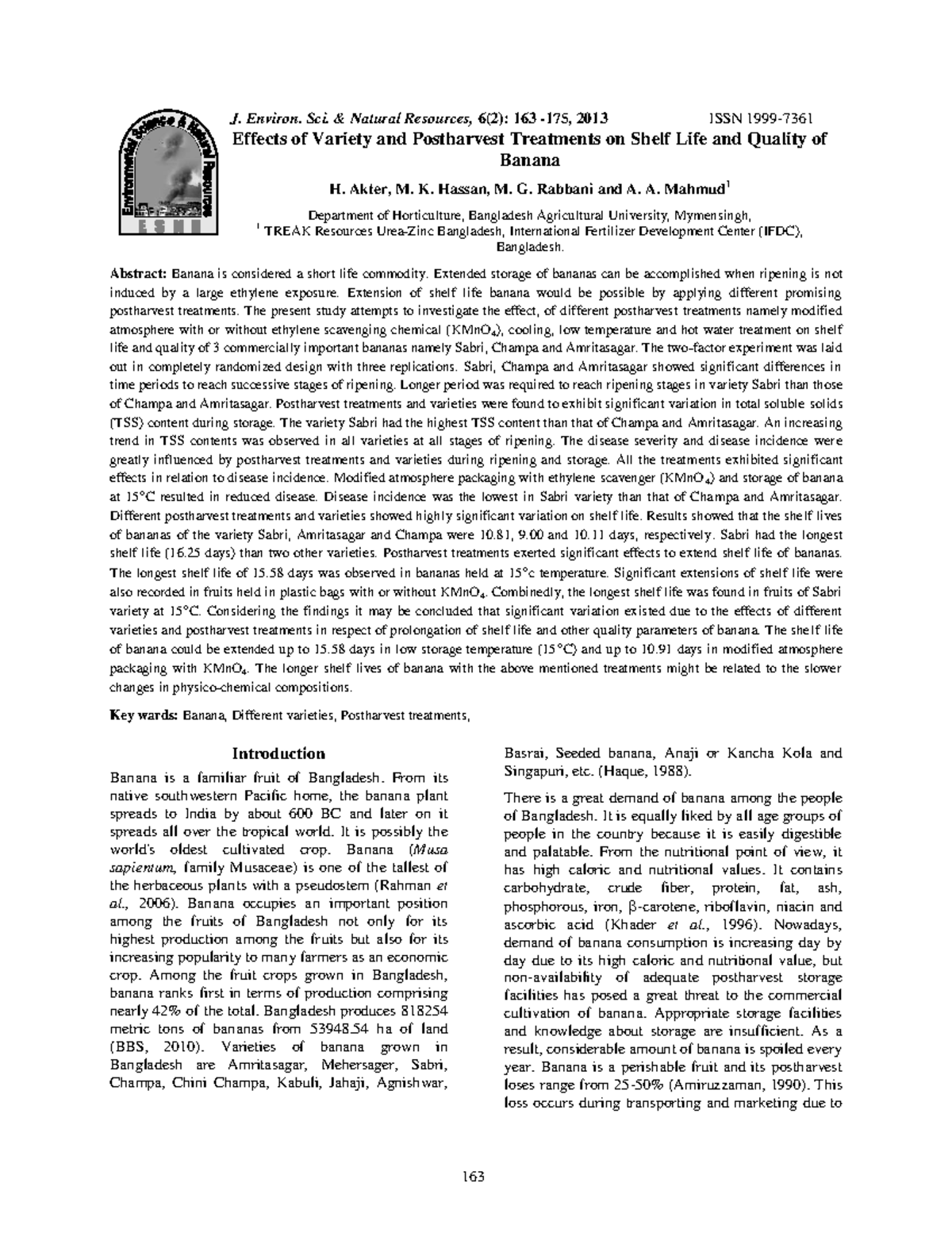 Effects of Variety and Postharvest Treatments on Banana Shelf Life and ...