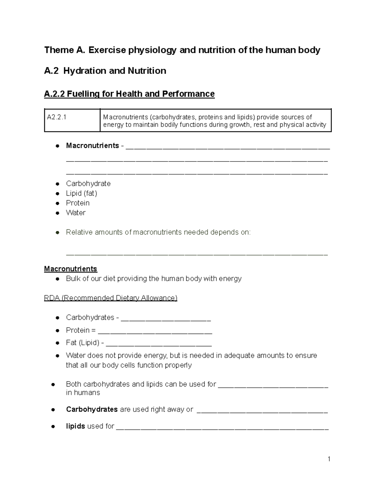 A2.2 Fuelling for Health & Performance: Macronutrients Overview (2024 ...