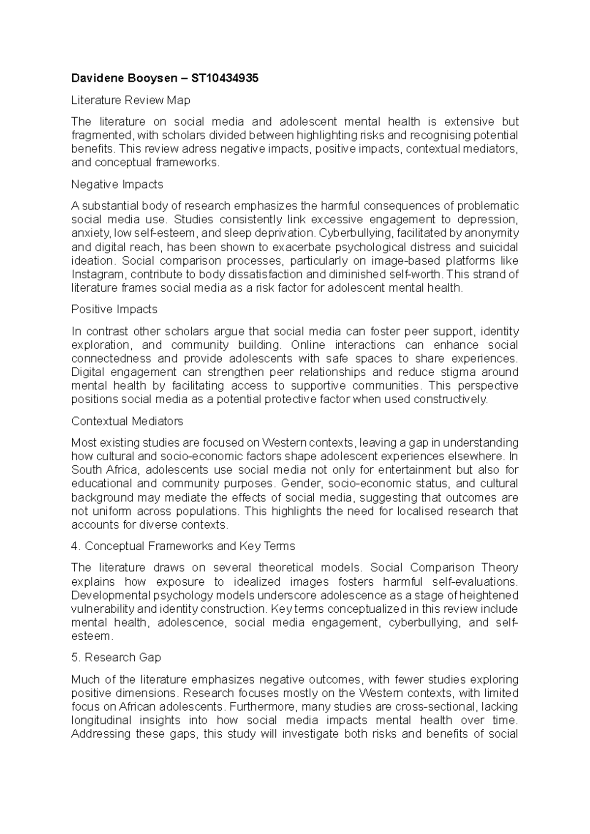 IRHU7311 - Literature Review on Social Media & Adolescent Mental Health ...