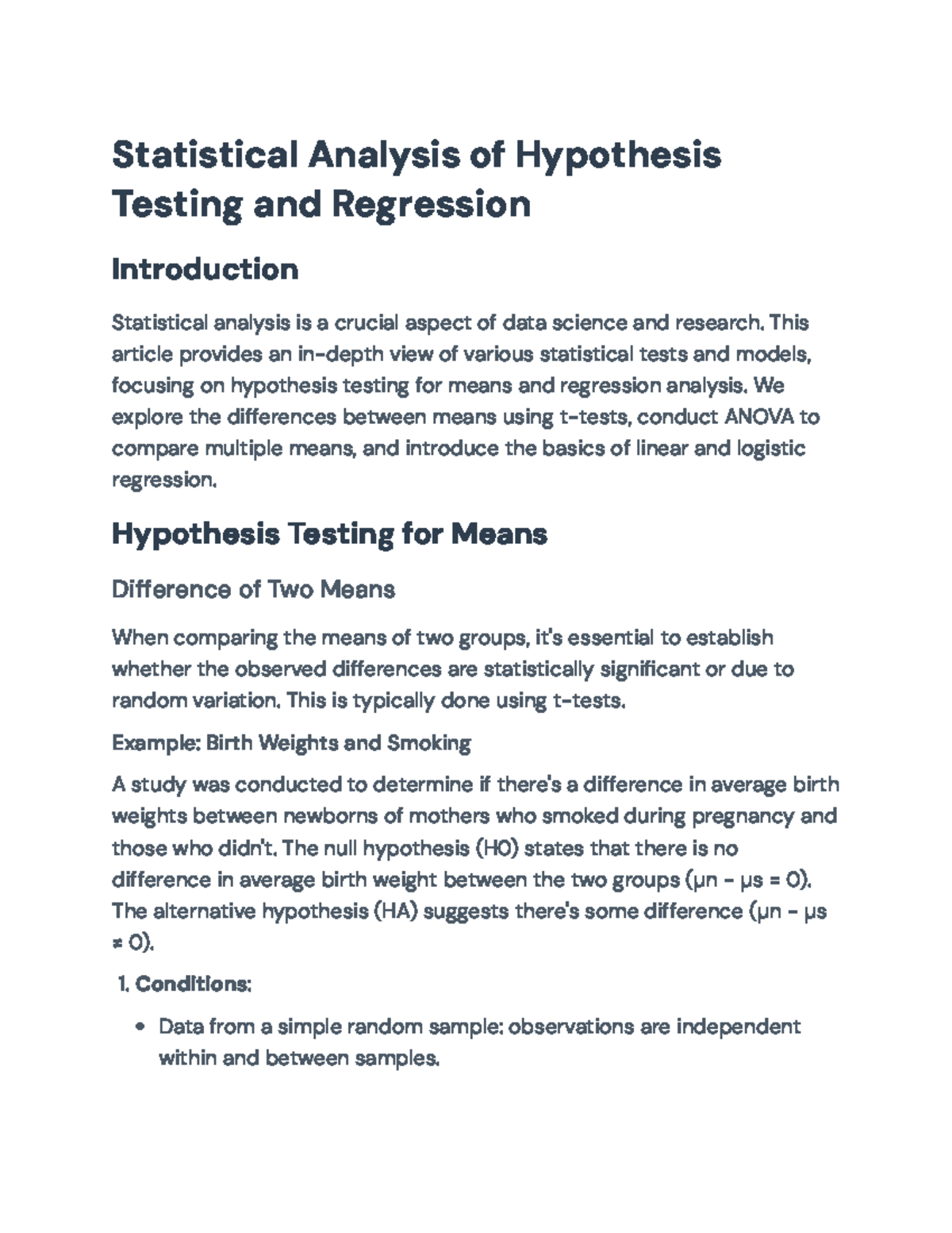 Statistical Analysis: Hypothesis Testing & Regression Techniques ...