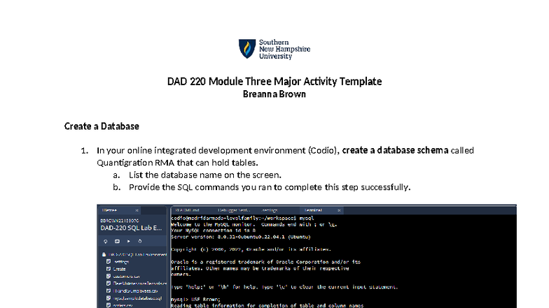 DAD 220 Module 3 Major Activity: Database Creation & Management - Studocu