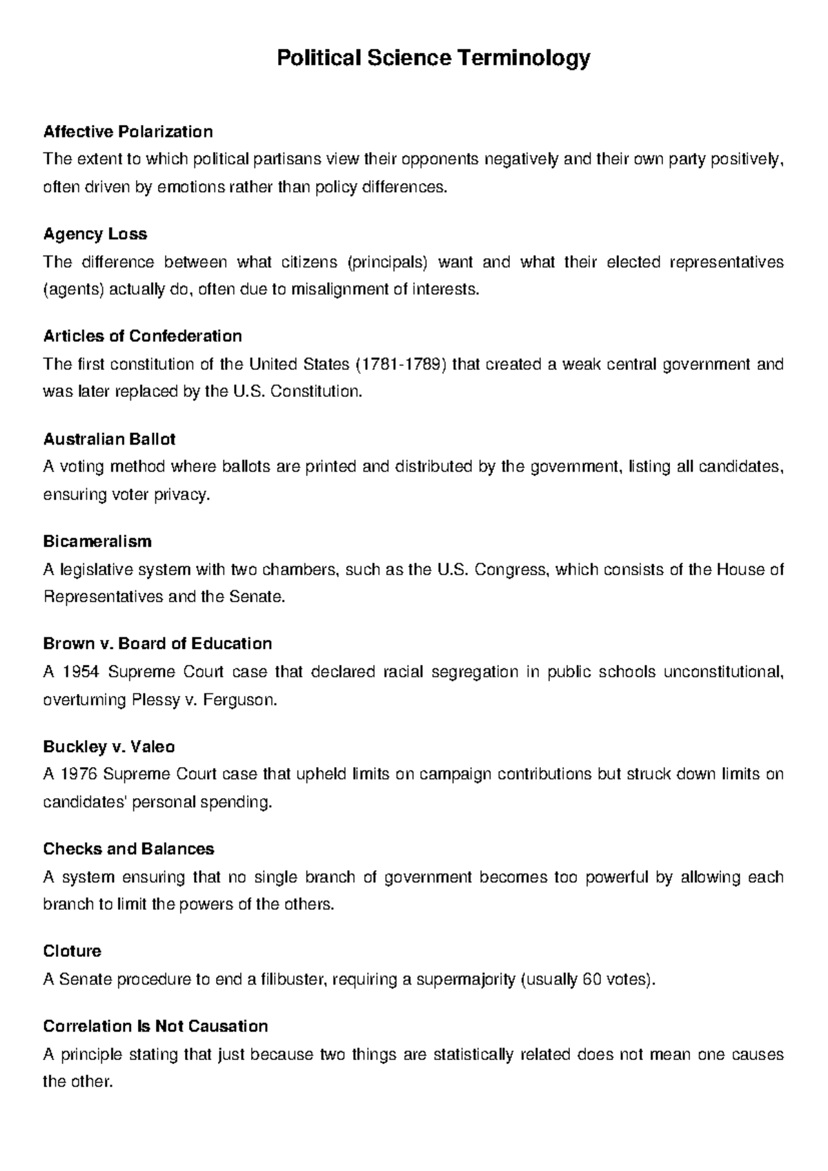 Complete Political Science Terms: Key Concepts and Definitions - Studocu