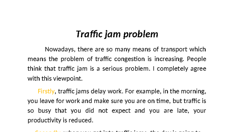 Traffic Jam Problem - Assignment Analysis and Solutions - Studocu