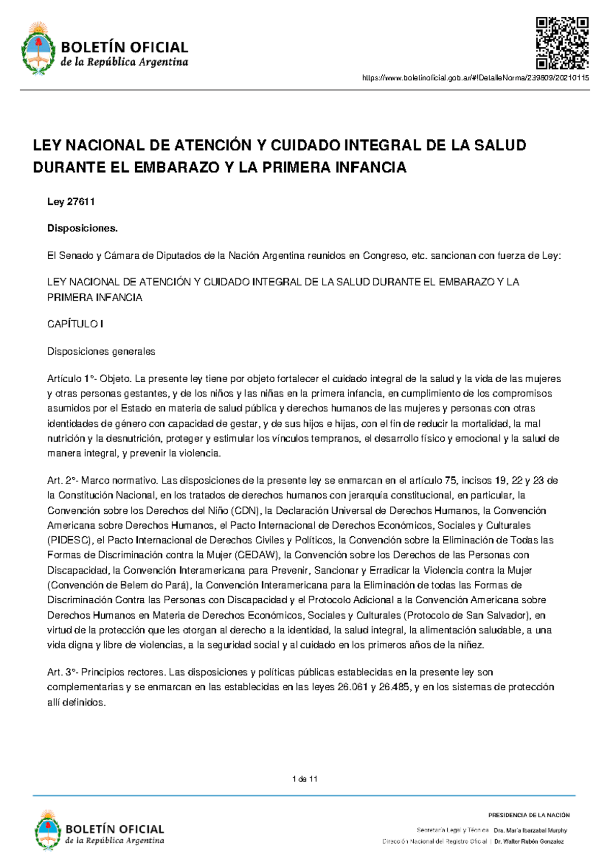LEY NACIONAL DE ATENCIÓN Y CUIDADO INTEGRAL DE LA SALUD - Ley 27611 ...