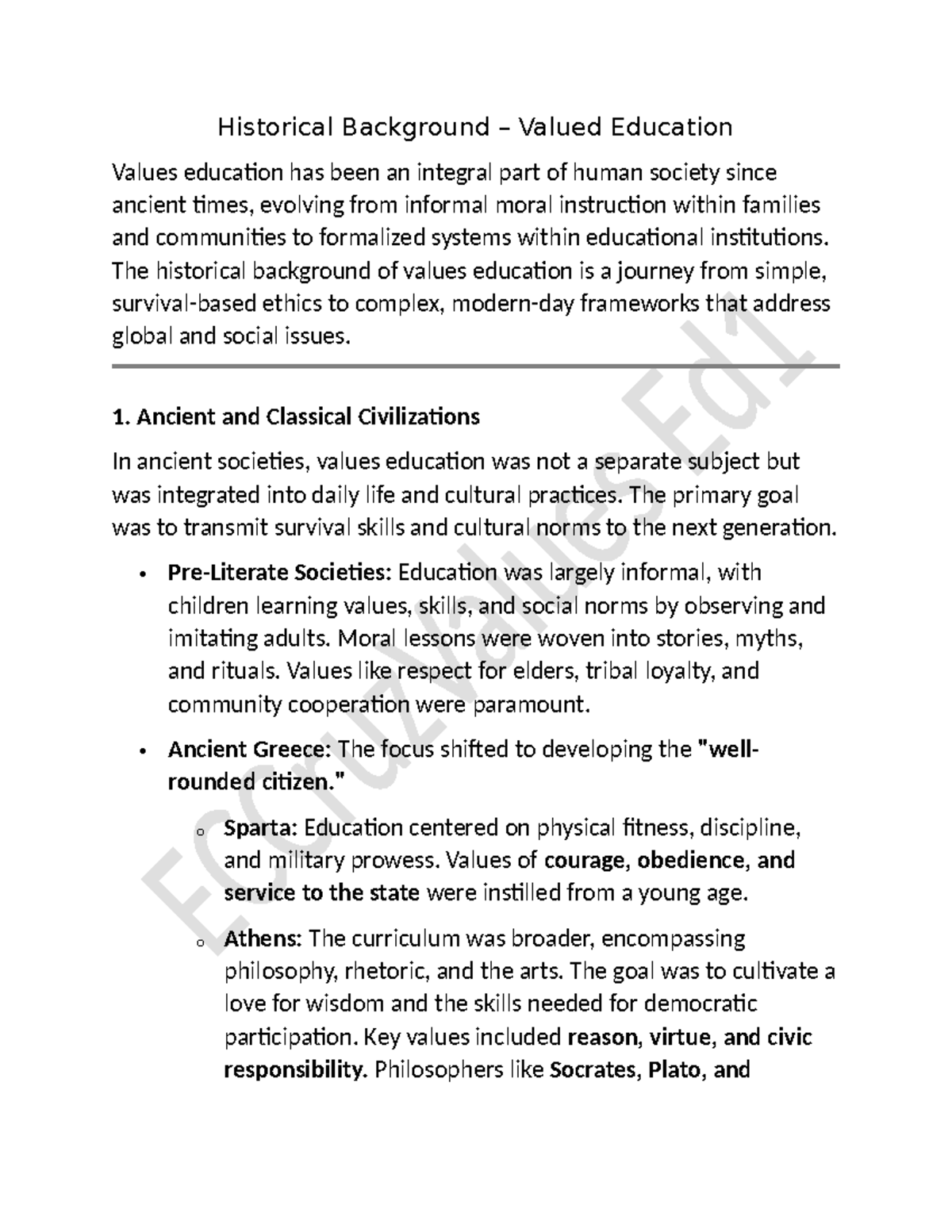 Historical Background of Values Education: A Comprehensive Overview ...