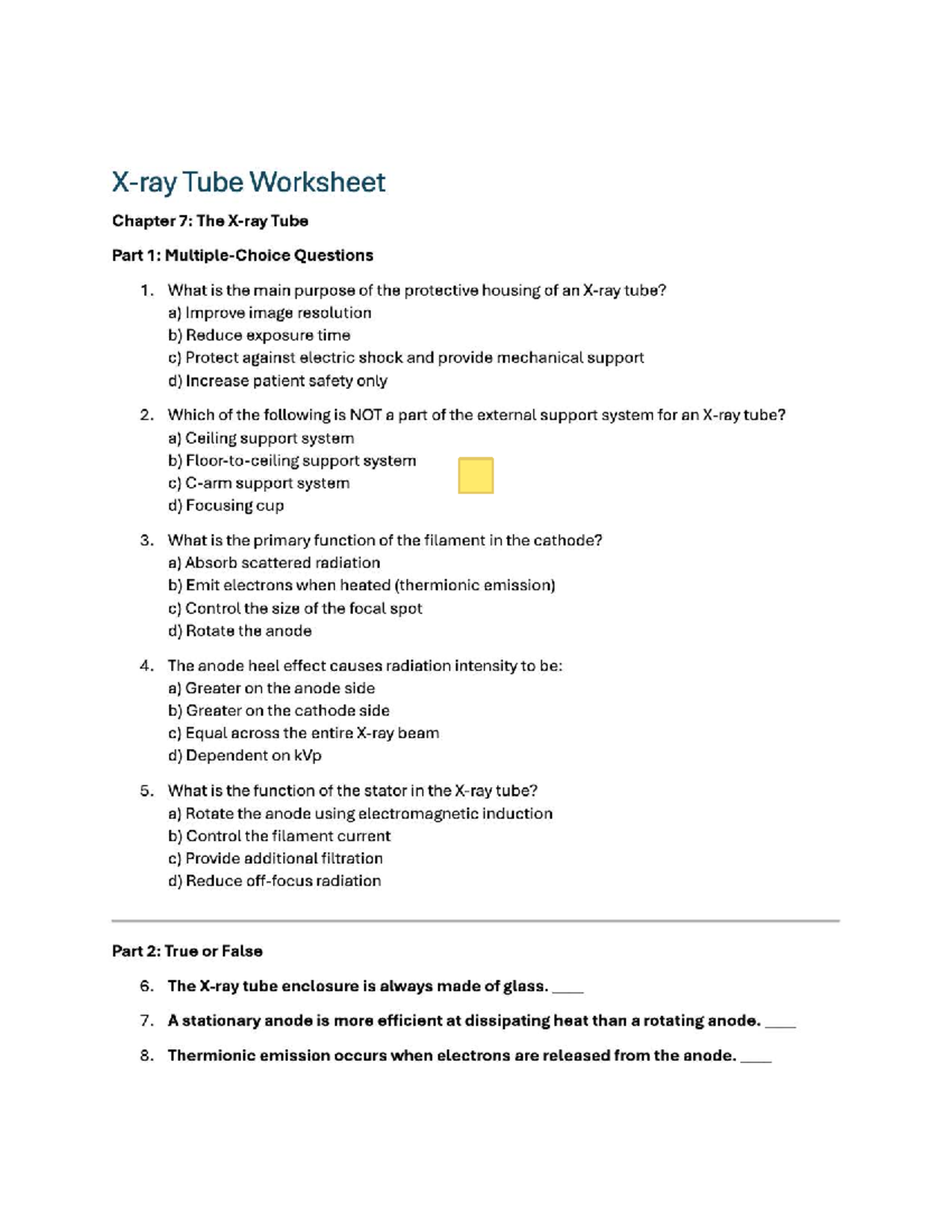 RT-203 Chapter 7 Tube Worksheet: Key Concepts & Questions - Studocu