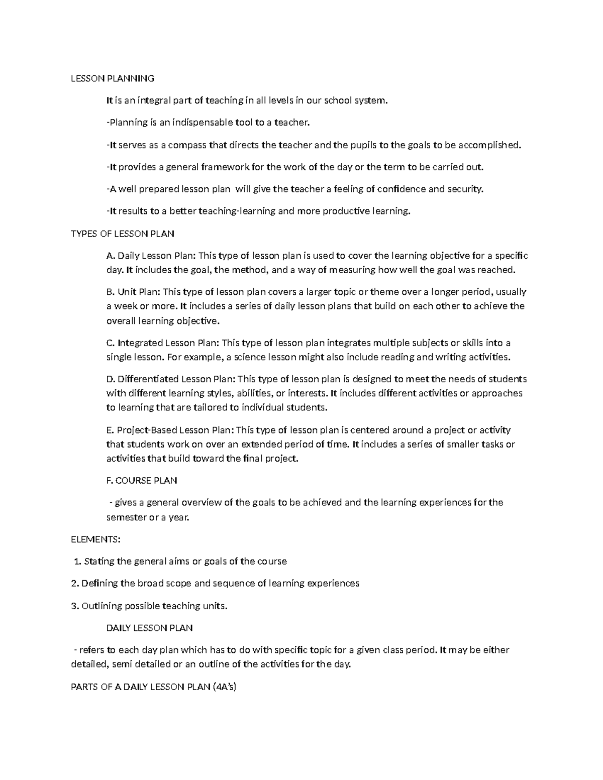 EDU 101: Comprehensive Guide to Lesson Planning and Types - Studocu