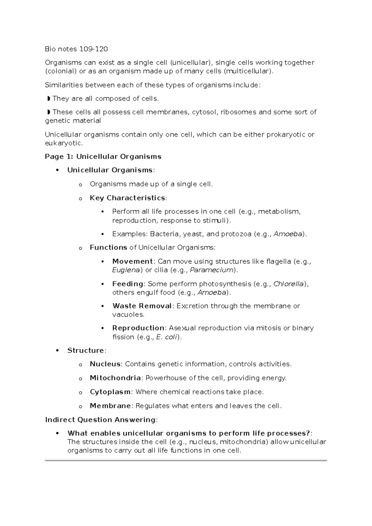 Bio Notes: Unicellular, Colonial, and Multicellular Organisms (109-120 ...