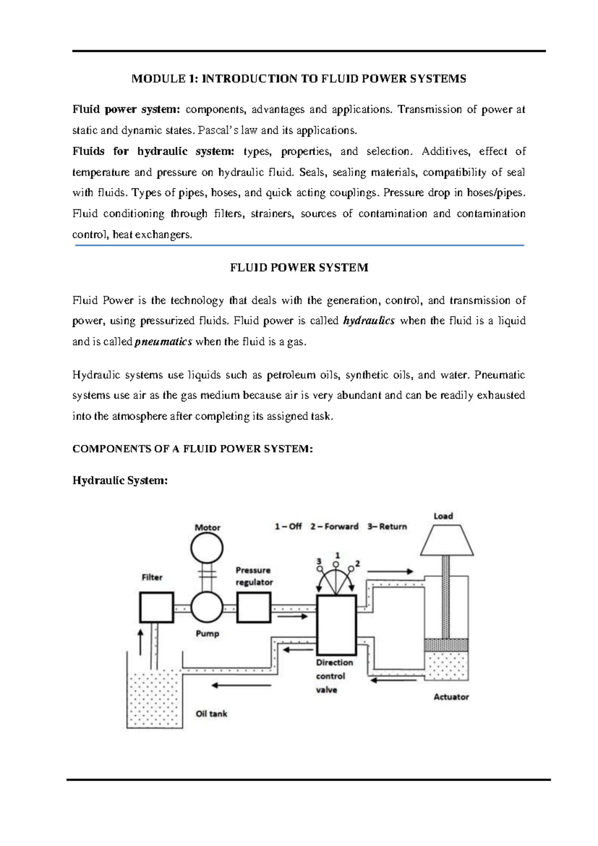 Lecture 1: Introduction to Fluid Power Systems and Applications - Studocu