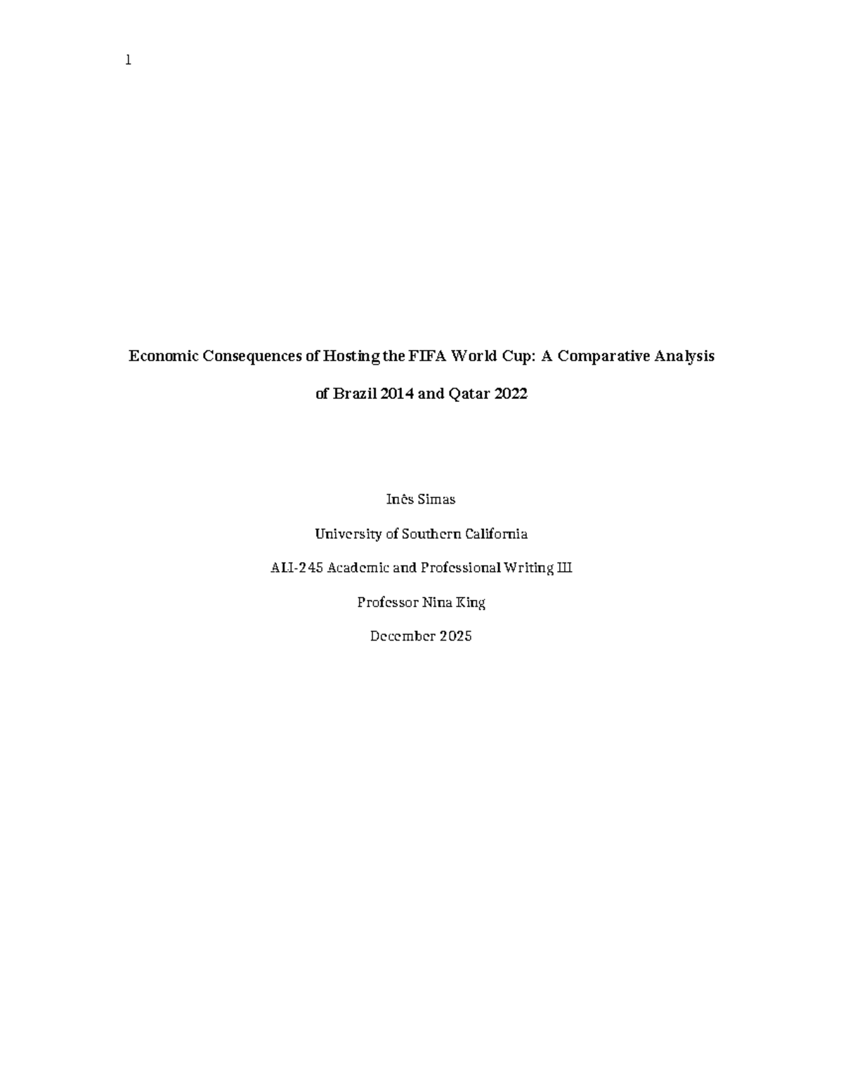 Economic Consequences of FIFA World Cup: Brazil 2014 vs Qatar 2022 ...