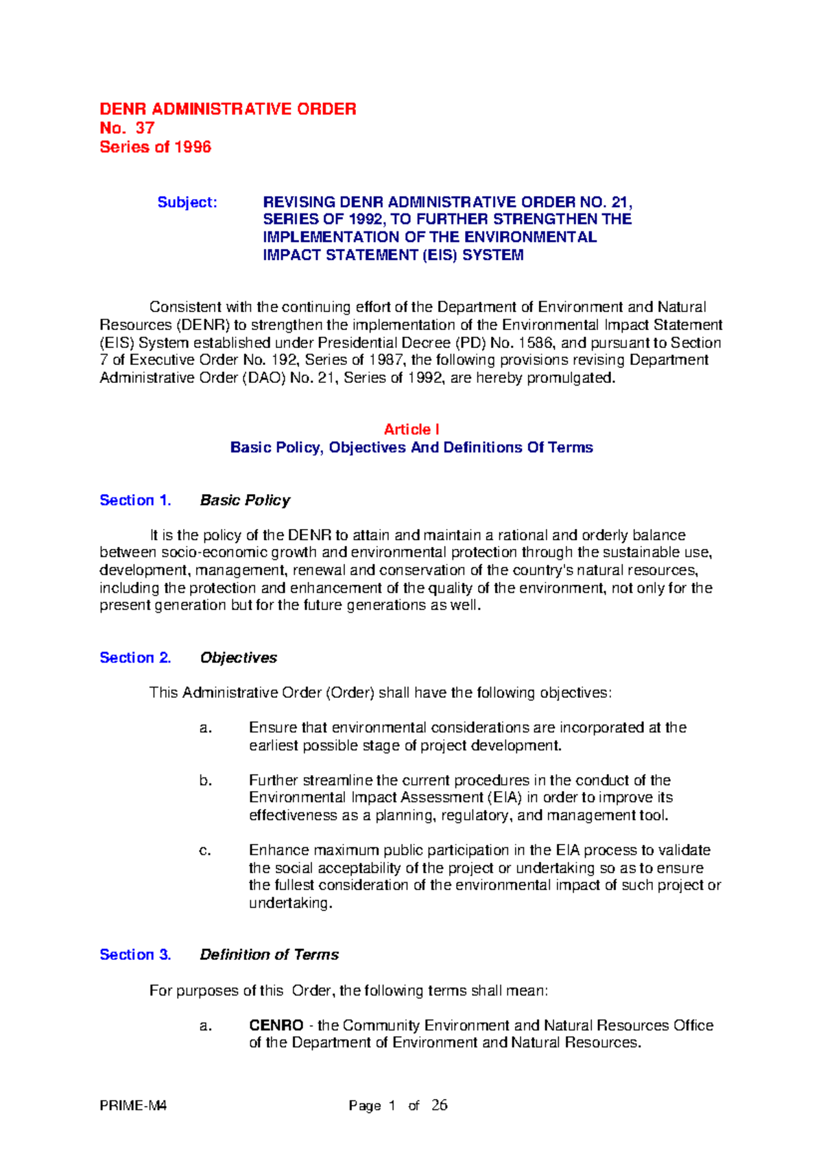 DAO-1996-37 DENR - Revised Guidelines for EIS System Implementation ...