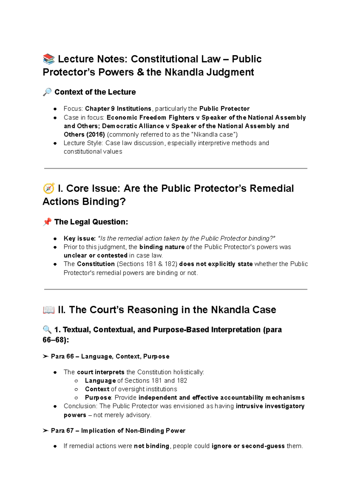 Lecture Notes: Constitutional Law (CL 101) - Public Protector Powers ...