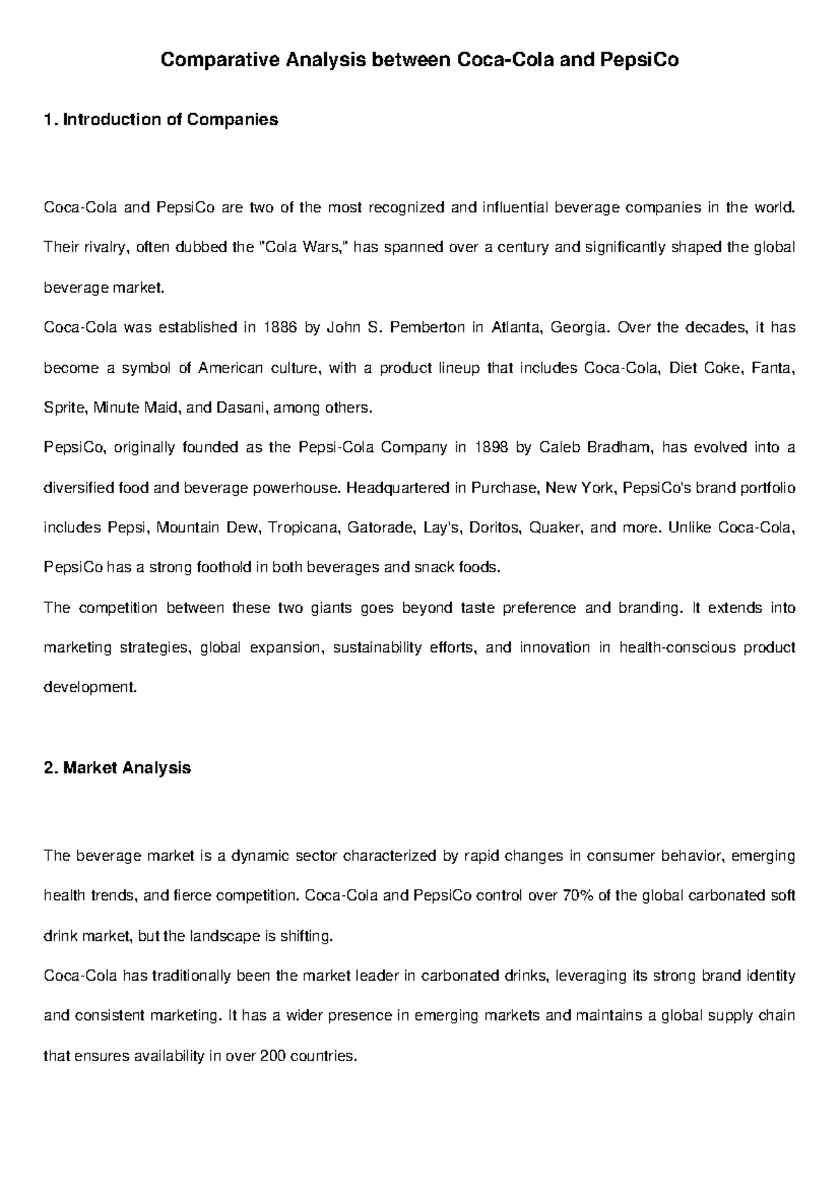Full Project Comparative Analysis Coca Cola Pepsi Co - 1. Introduction ...