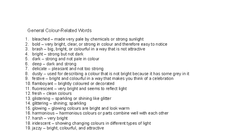 General Colour related words - General Colour-Related Words bleached ...