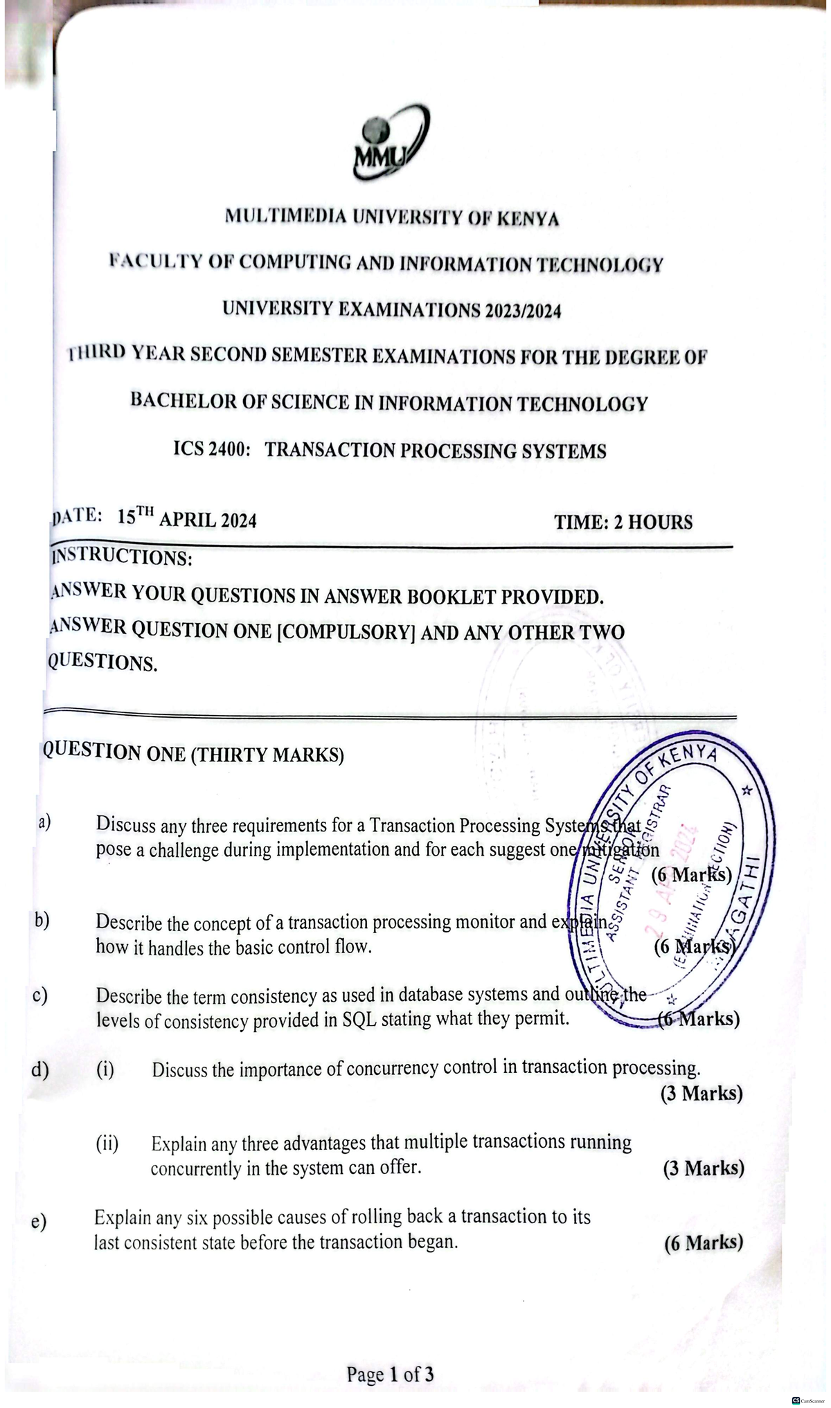 ICS 2400: TPS Final Exam - Transaction Processing Systems Notes - Studocu