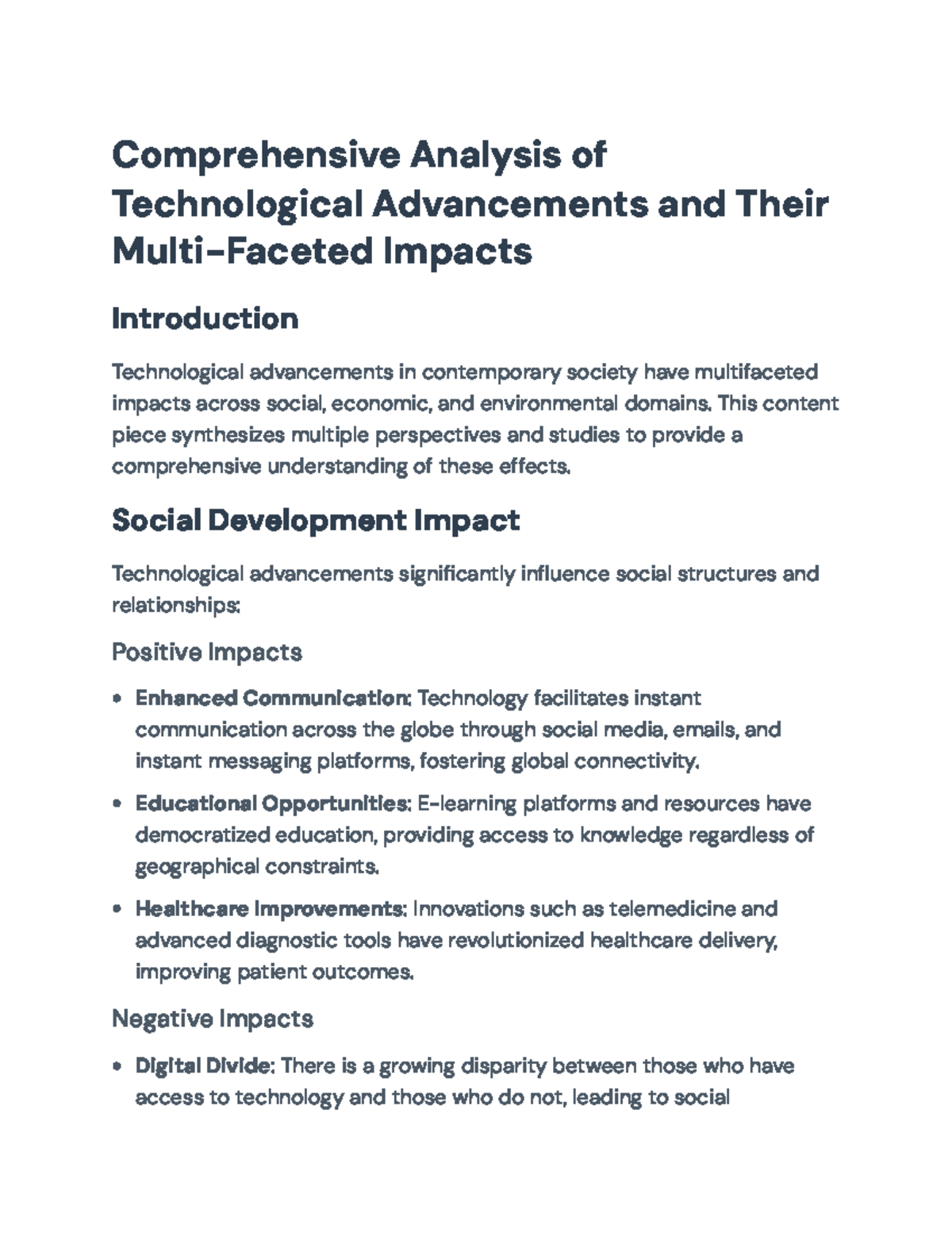 Technological Advancements and Their Multi-Faceted Impacts Analysis ...