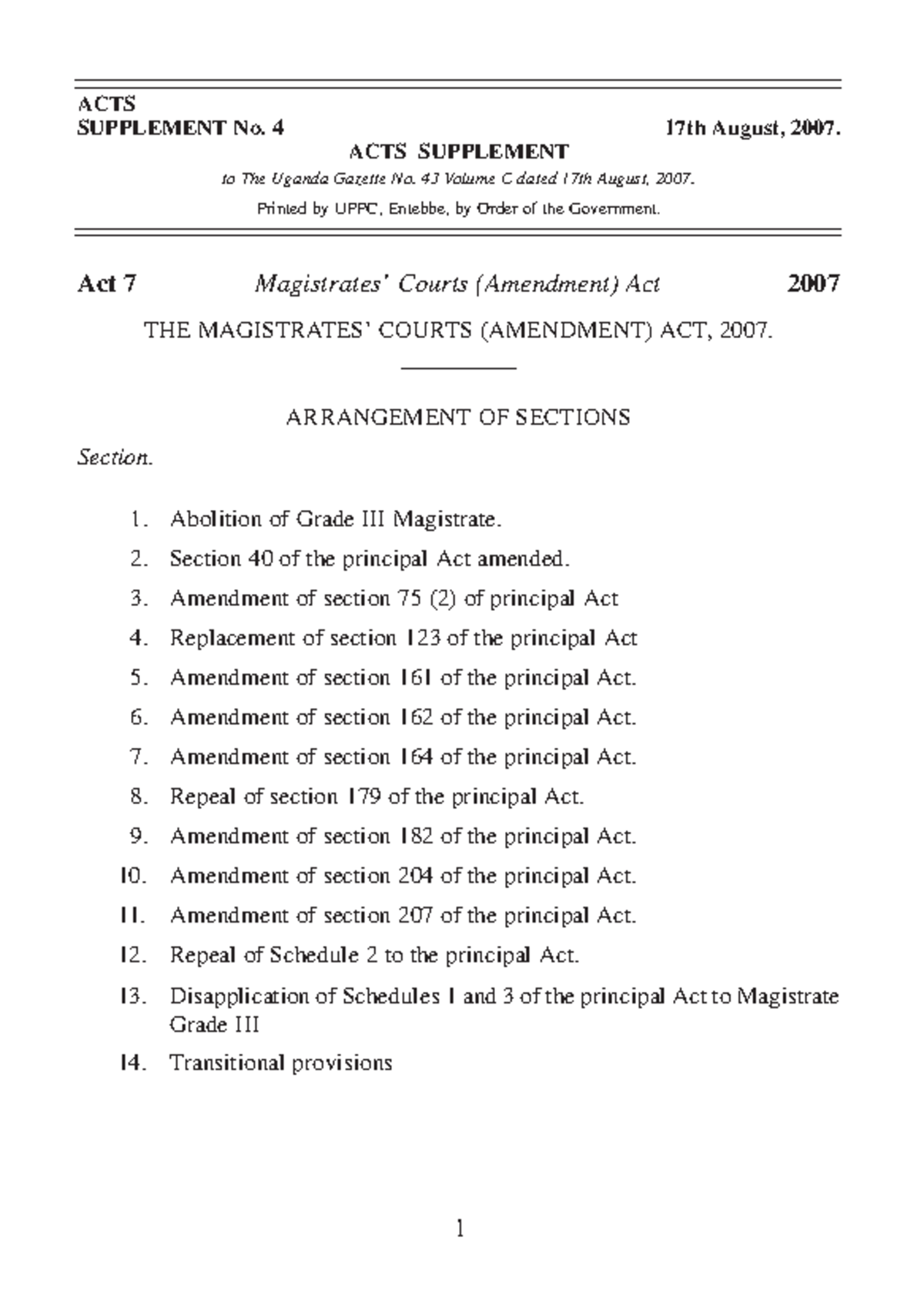 Magistrates' Courts (Amendment) Act 2007 - Act 7 Summary - Studocu