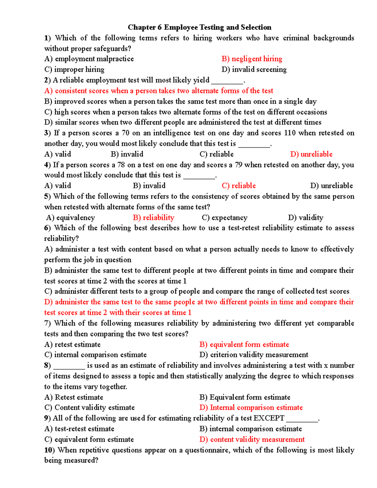 Chapter 6: Employee Testing & Selection - Key Concepts & Questions ...
