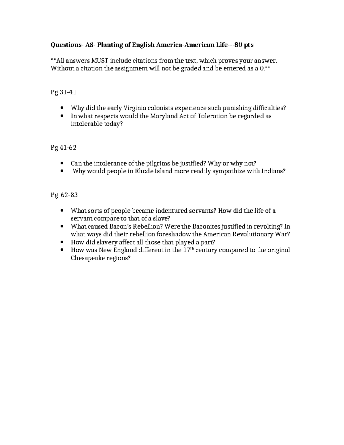 American Spirit Questions - HIST 101: Early Colonial Challenges and ...