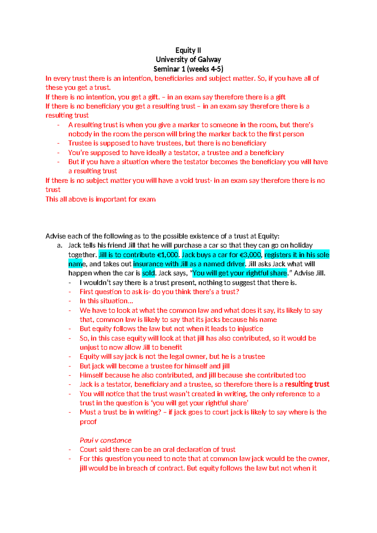 Equity II Tutorials (Semester 2) - Understanding Trusts and Their ...