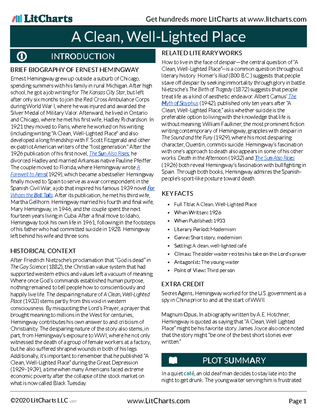 A Clean, Well-Lighted Place: Analysis and Insights on Hemingway's Work ...