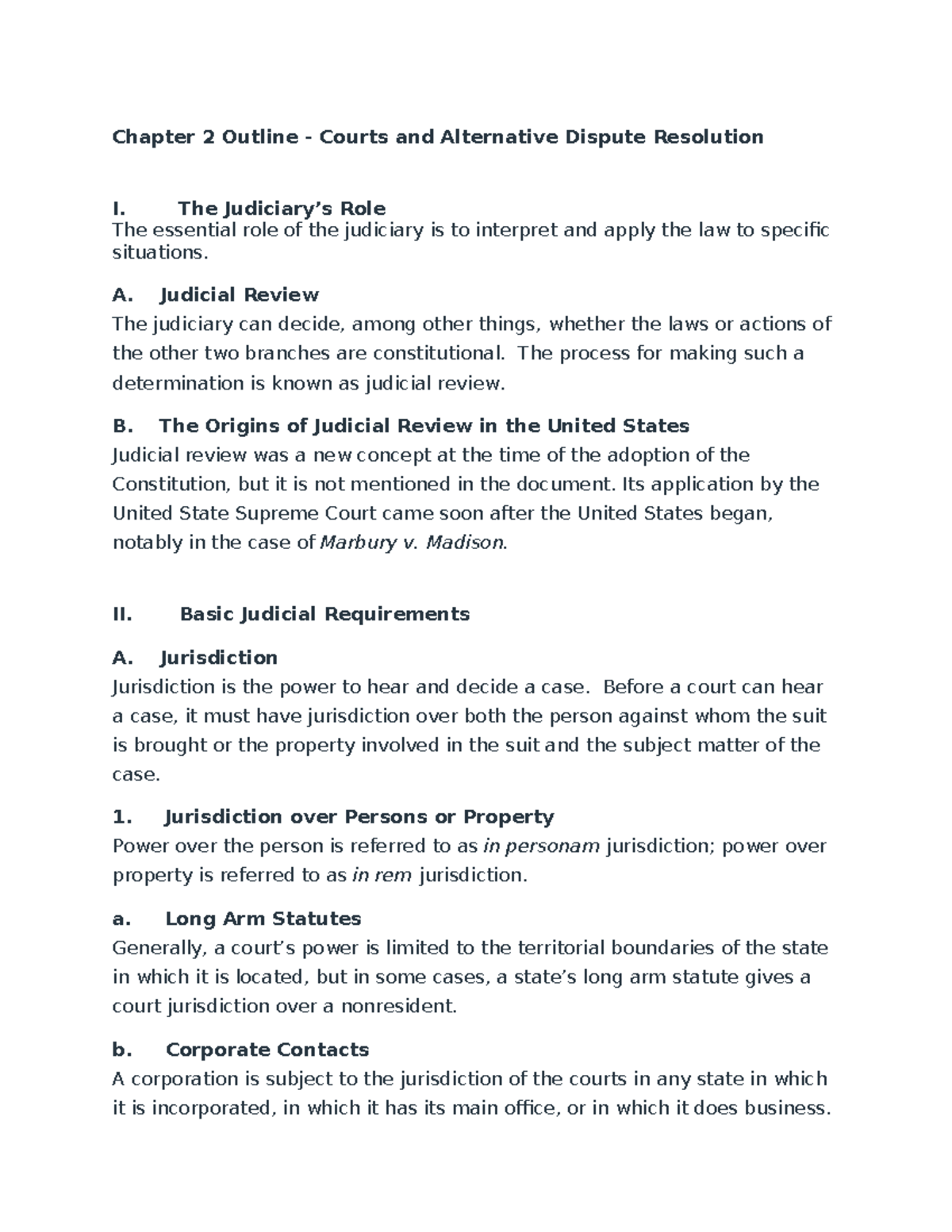 Chapter 2 Outline: Courts & ADR Overview (Legal Studies) - Studocu