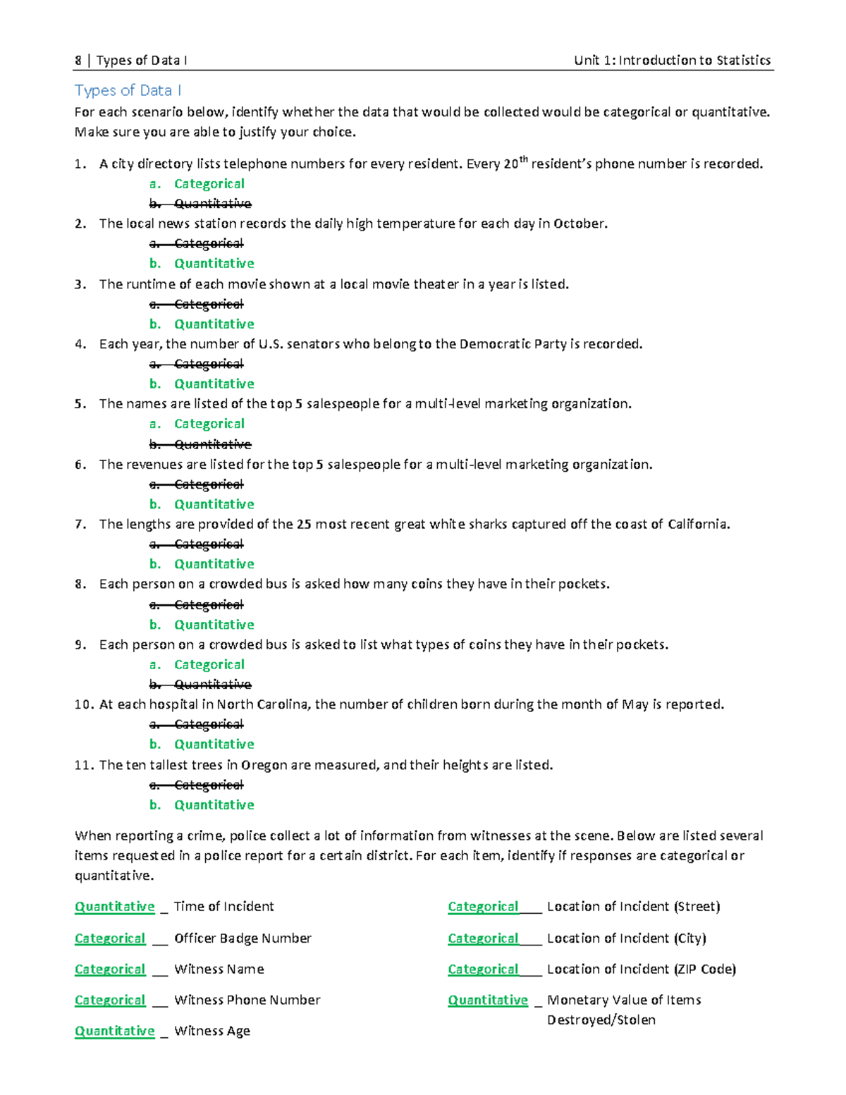 Types of Data I: Categorical vs. Quantitative in Statistics (Unit 1 ...