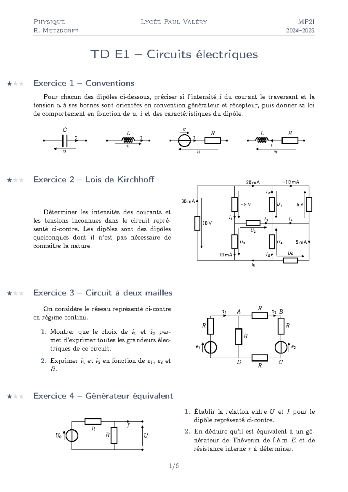 TD E1 Circuits Électriques - Exercices et Résolutions Complètes - Studocu
