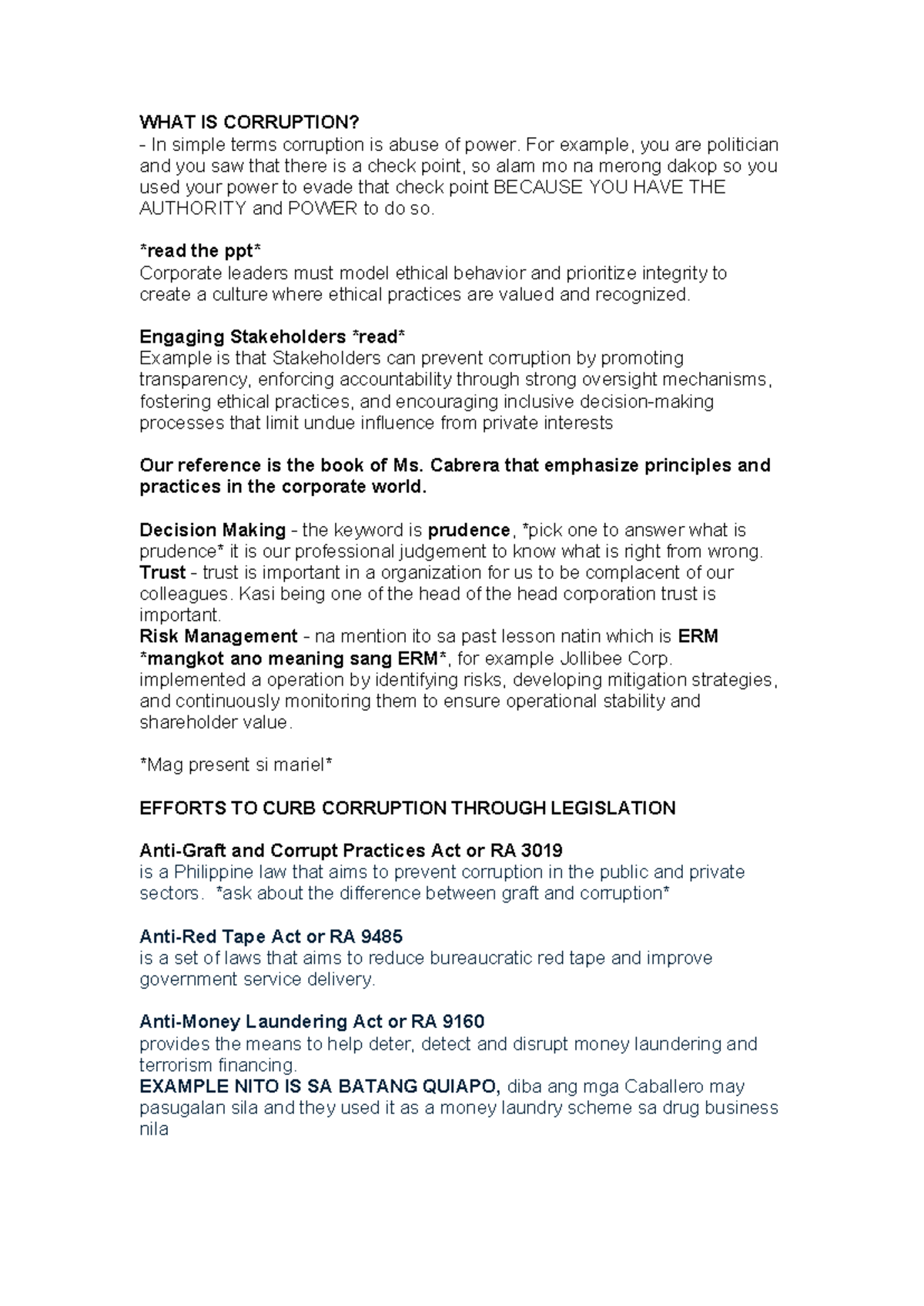 Reporting Script on Corruption and Legislative Efforts - Case Study ...