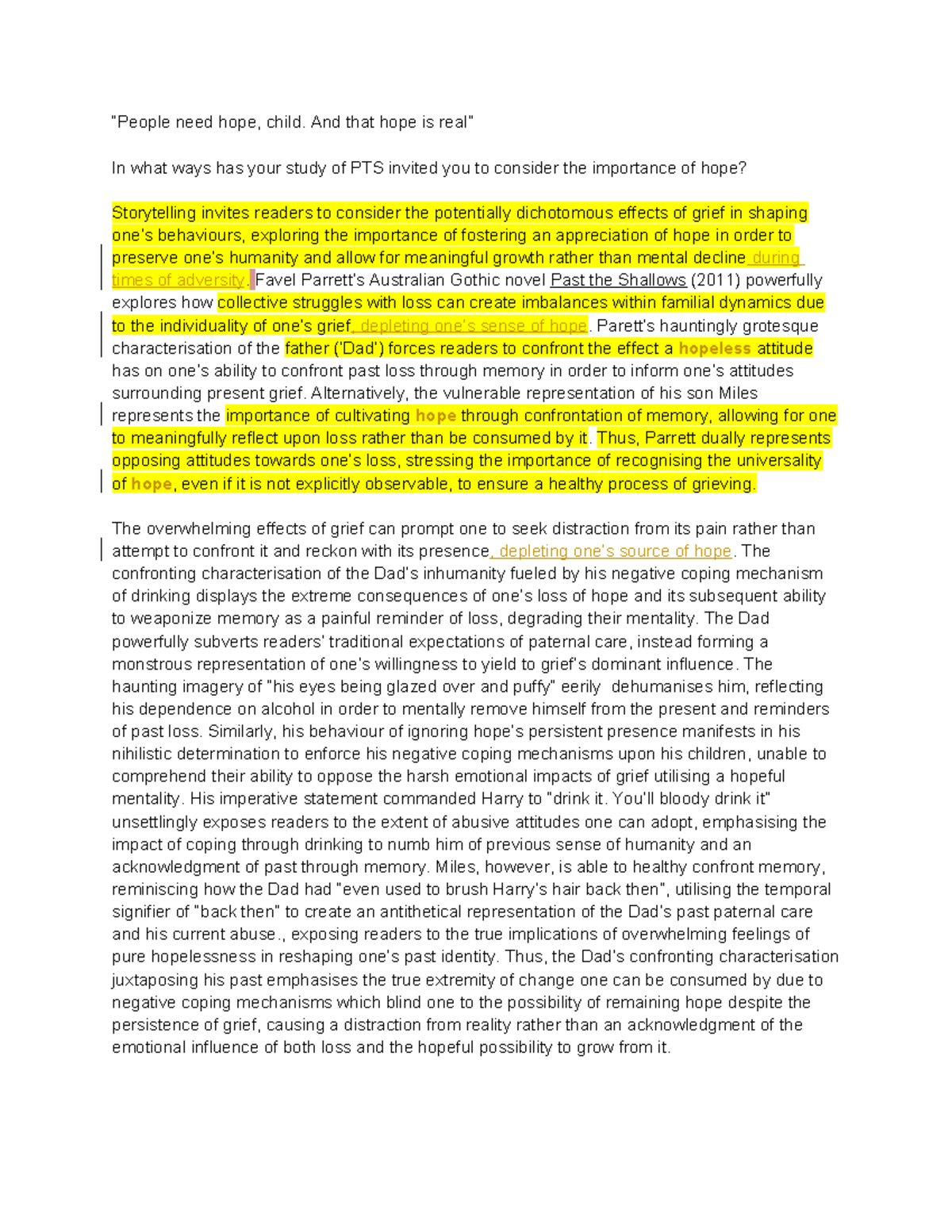 Importance of Hope Essay - “People need hope, child. And that hope is ...