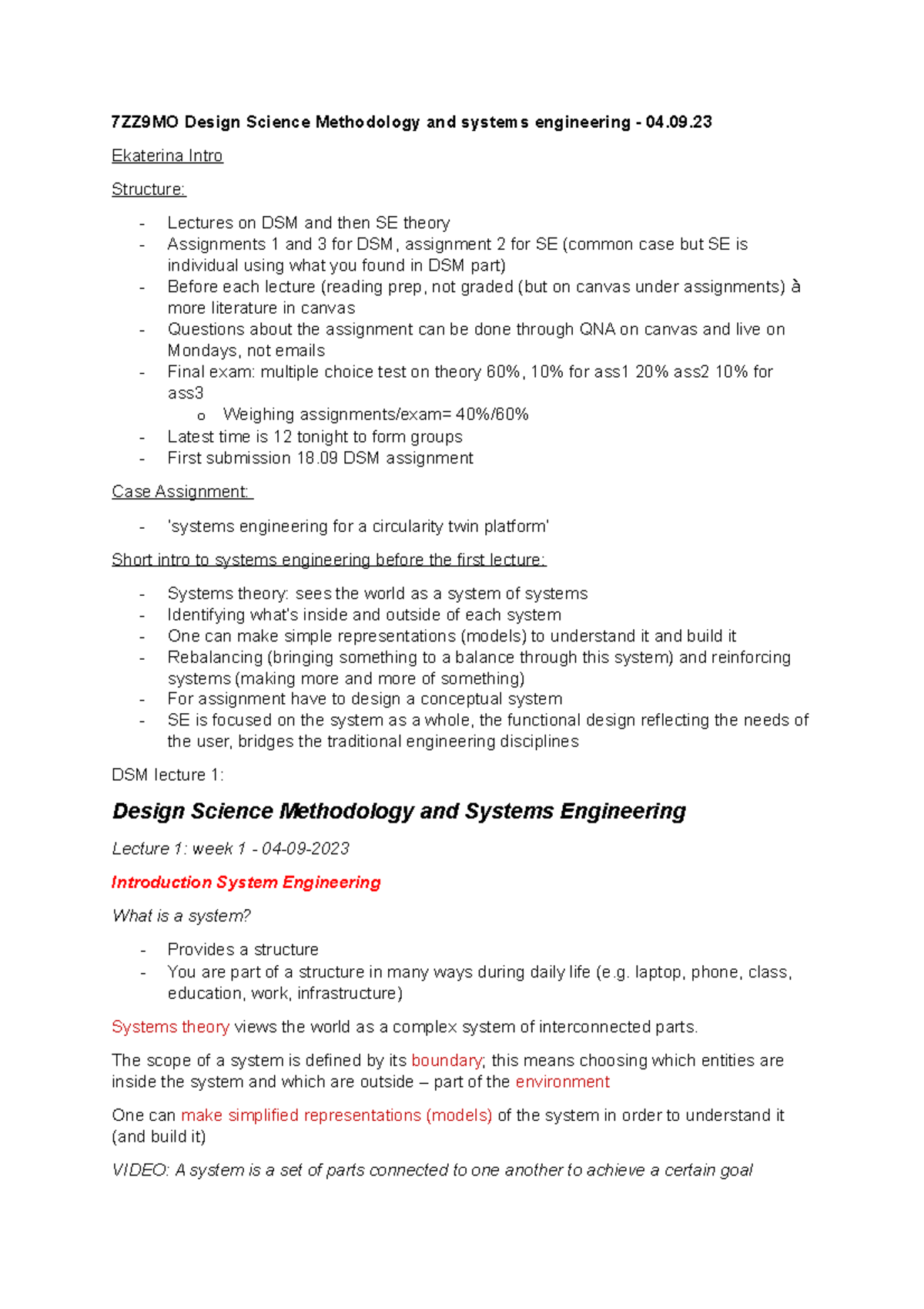 7ZZ9MO Systems Engineering & Design Science Methodology Notes - Studeersnel
