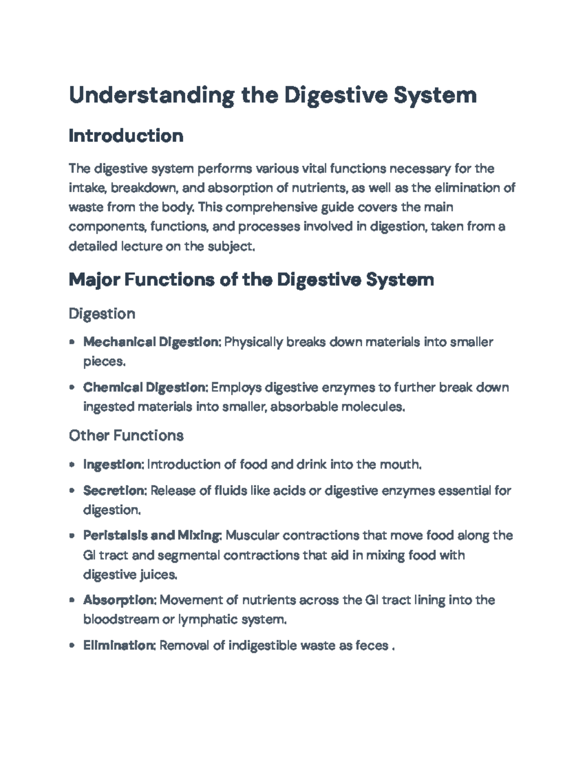 Understanding the Digestive System: Functions & Components Overview - Studocu