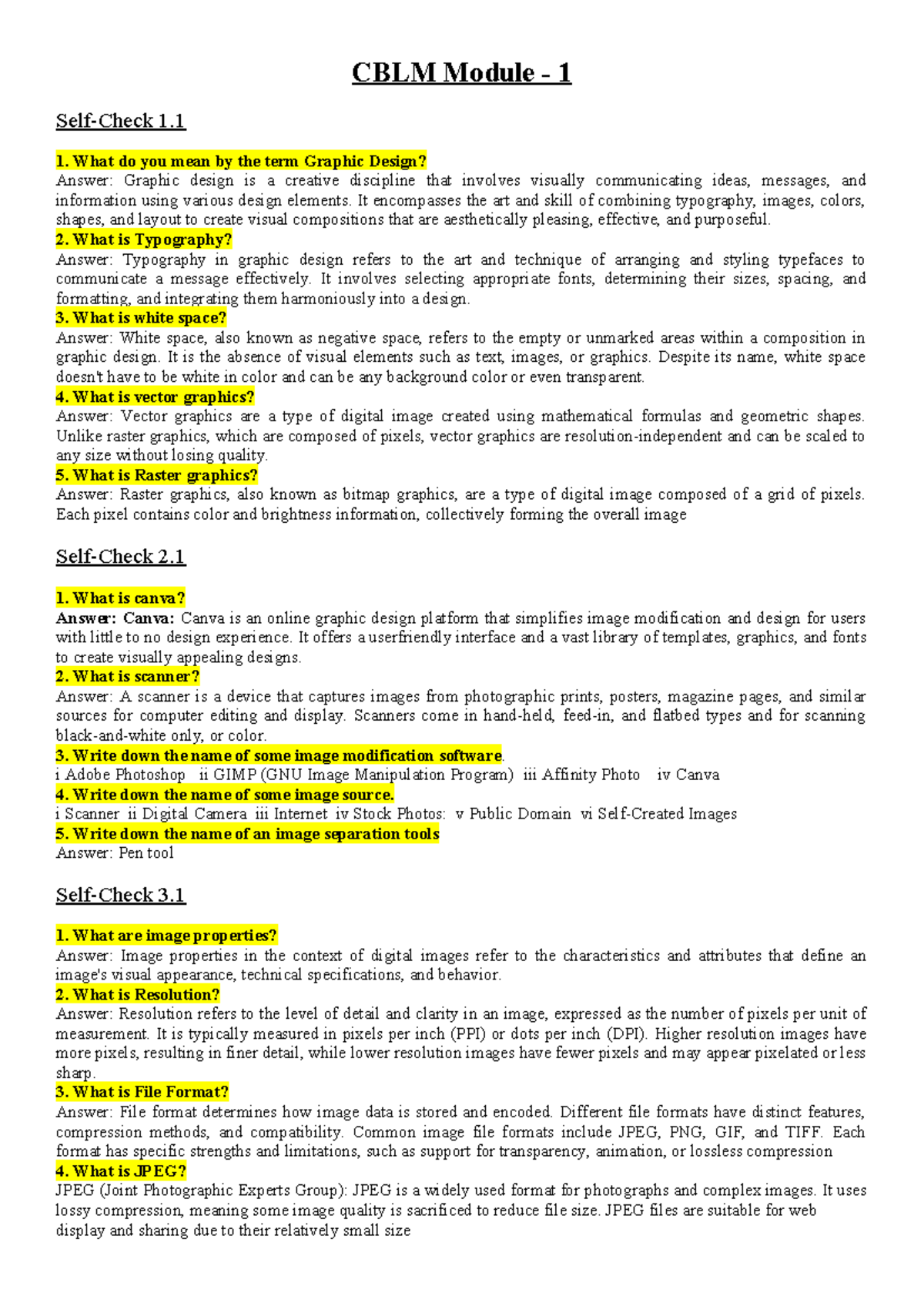 CBLM Module 1: Graphic Design Concepts and Tools Q&A - Studocu