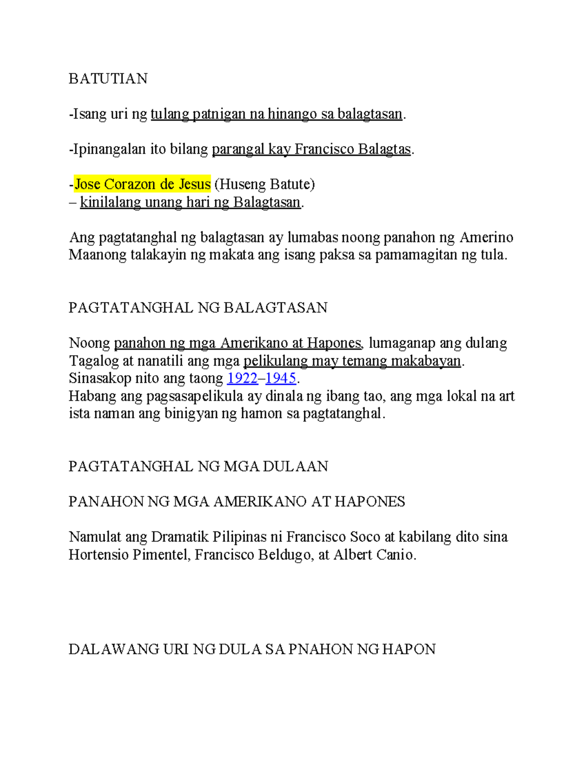 DULAANG FILIPINO - BATUTIAN -Isang uri ng tulang patnigan na hinango sa ...