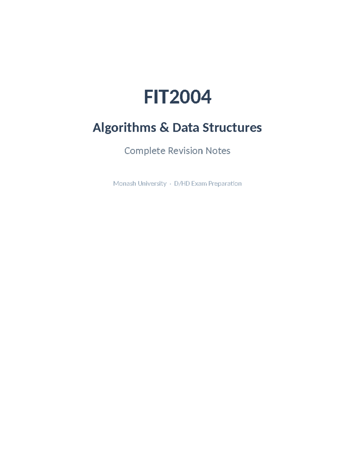 FIT2004 Algorithms & Data Structures Complete Revision Notes - Studocu
