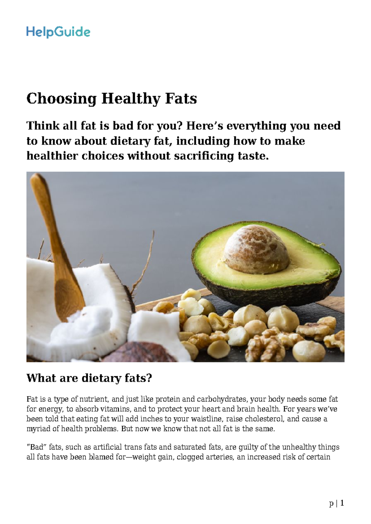 Choosing Healthy Fats: Understanding Good vs. Bad Dietary Fats (HLTH 101) - Studocu