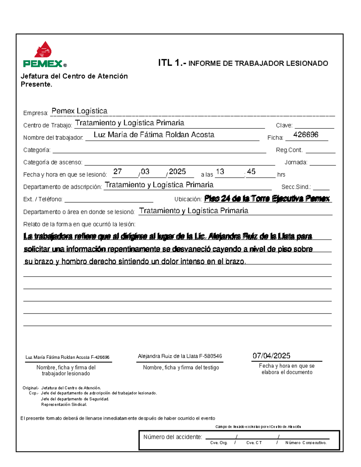 Itl Informe De Trabajador Lesionado Pemex Logística 2025 Studocu
