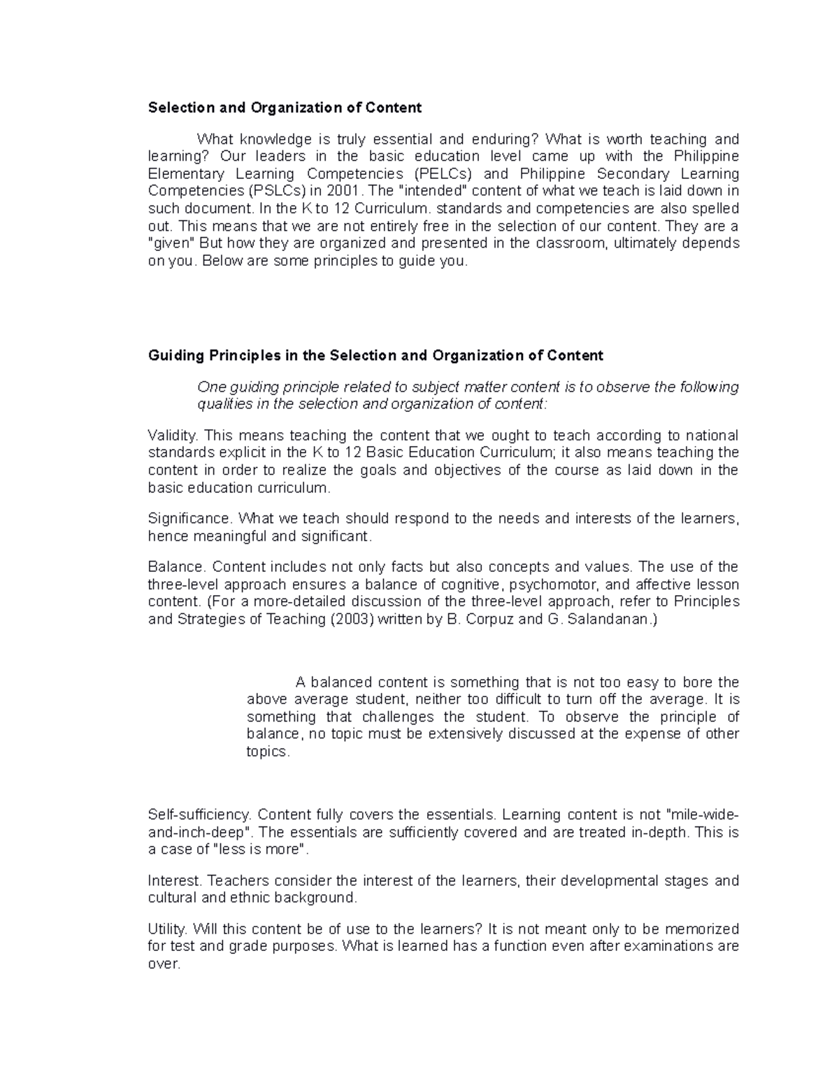 PELT 5: Guided Principles for Content Selection & Organization in ...