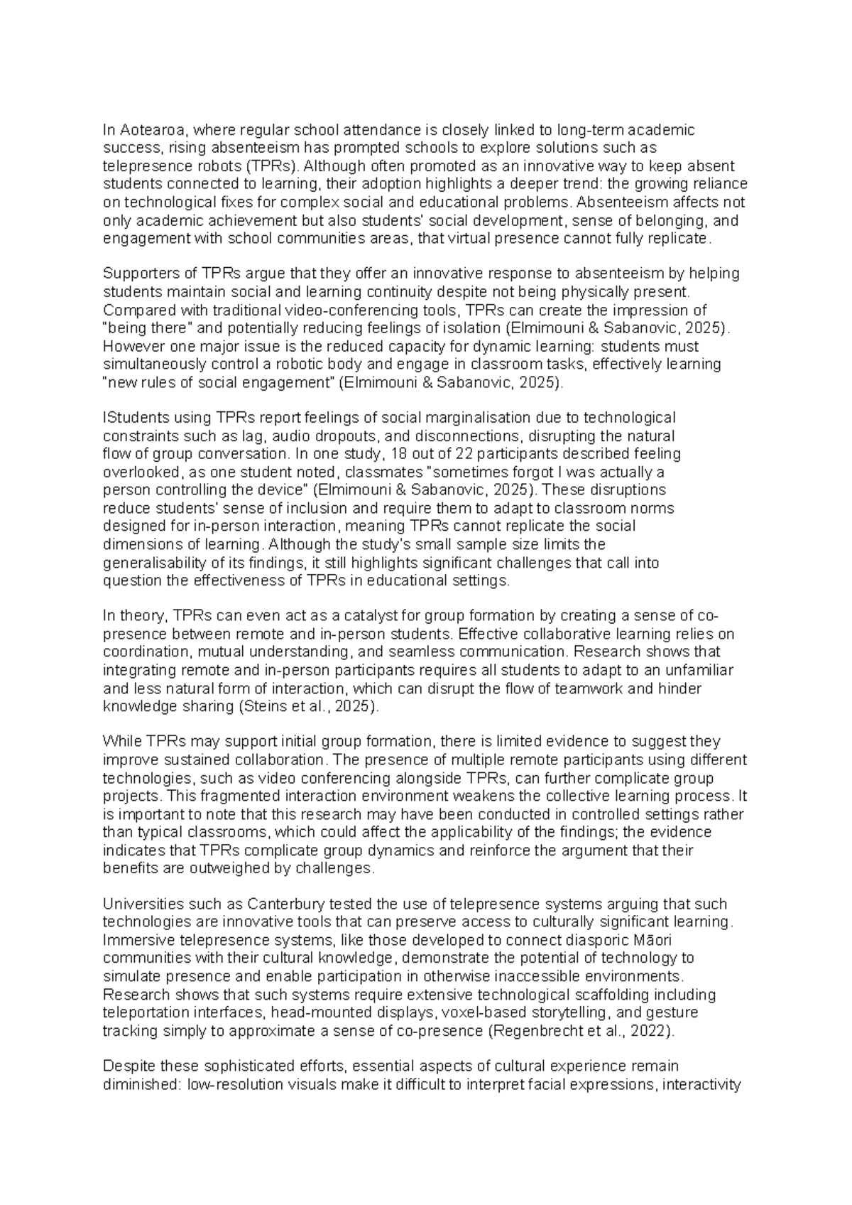 Final Essay - No Robots: Examining TPRs and Absenteeism in Aotearoa ...