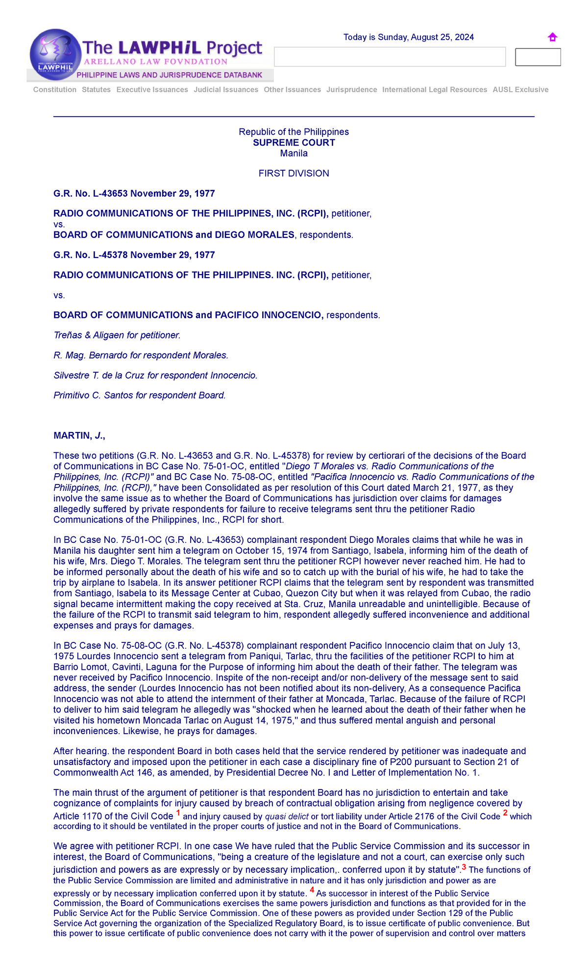 RCPI v. Board of Communications: Jurisdiction Review Case G.R. No. L-43653 & L-45378 - Studocu
