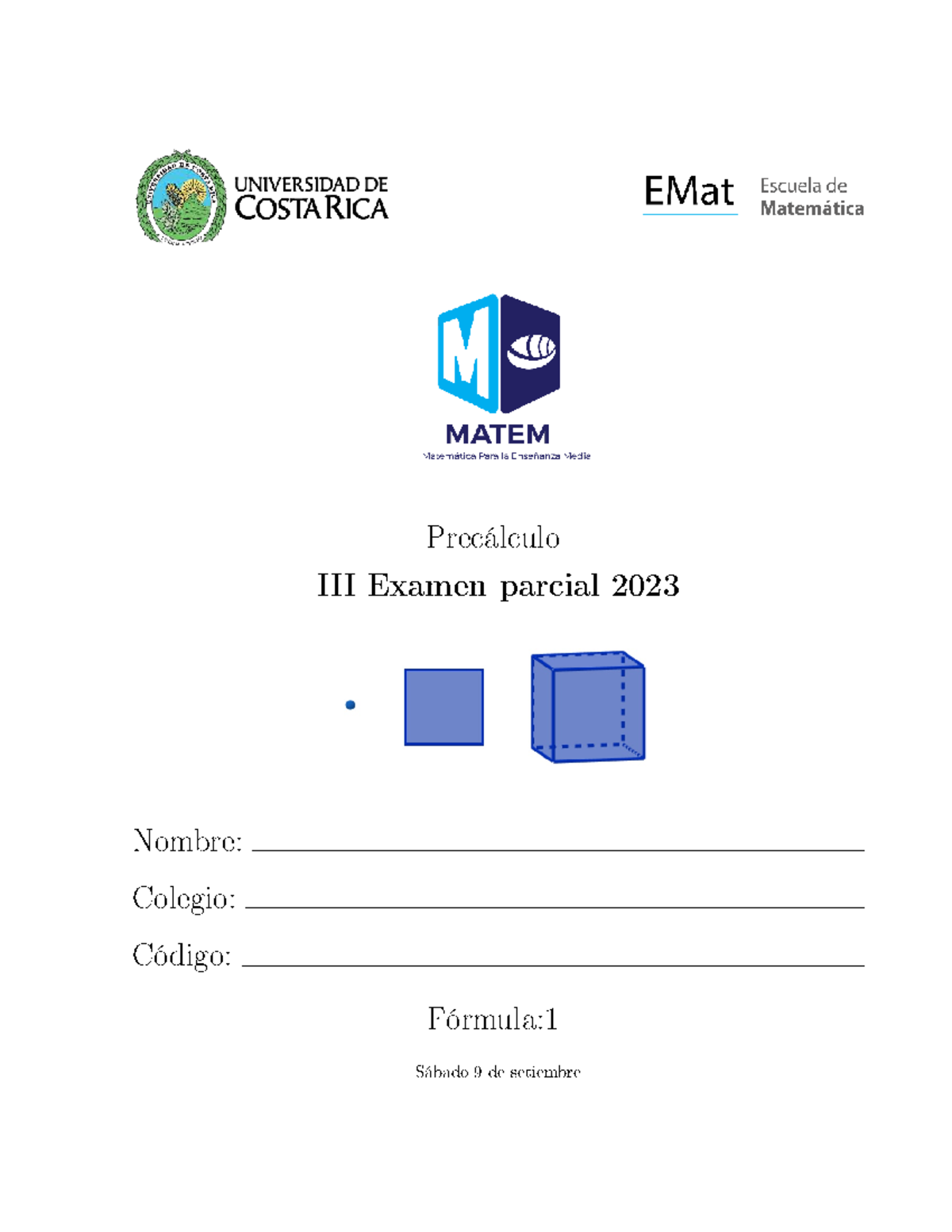 Examen Parcial de Precálculo MATEM 2023: Instrucciones y Soluciones - Studocu