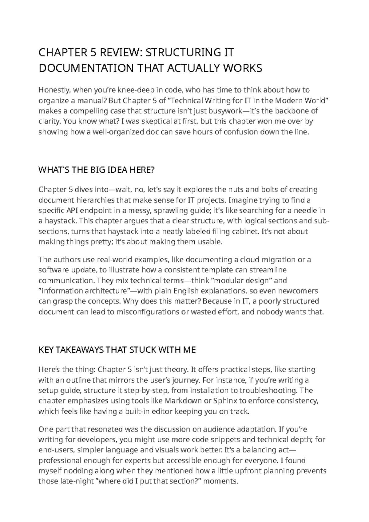 CHAPTER 5 REVIEW: STRUCTURING IT DOCUMENTATION EFFECTIVELY - Studocu