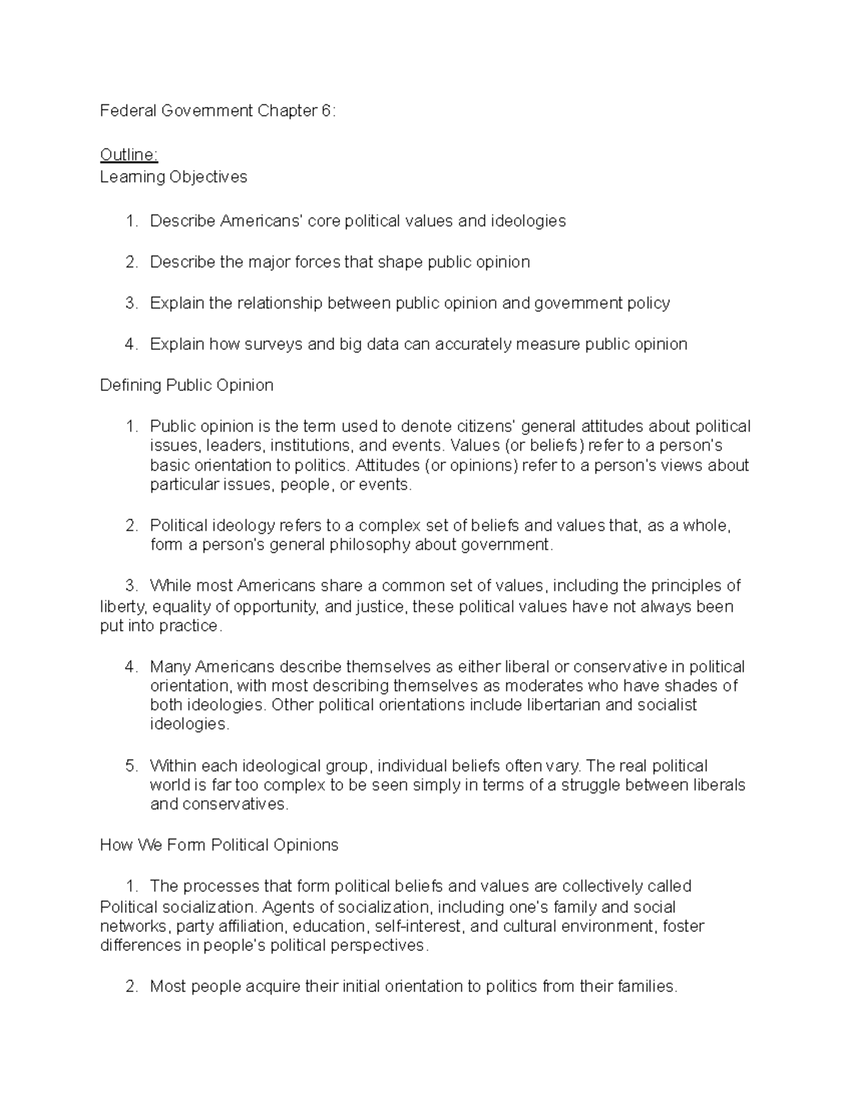 Federal Government Chapter 6: Understanding Public Opinion & Ideologies ...