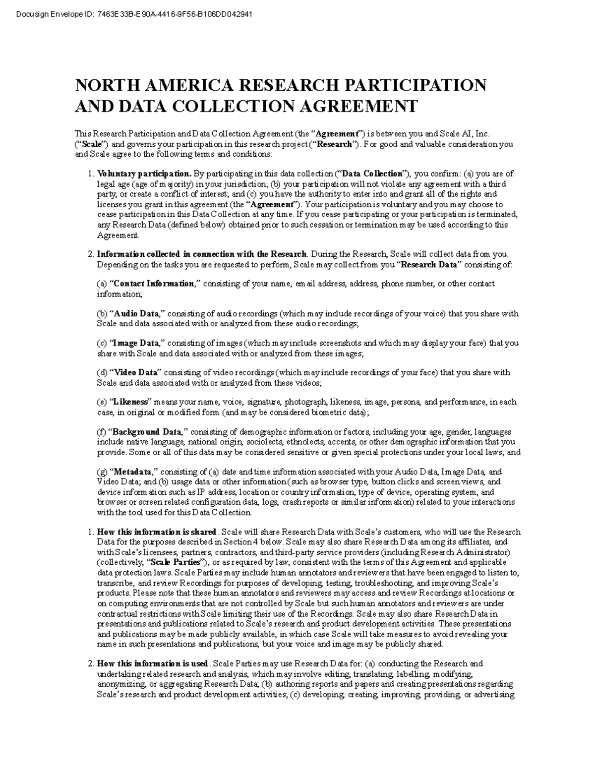 North America Research Participation Agreement: Data Collection Terms ...