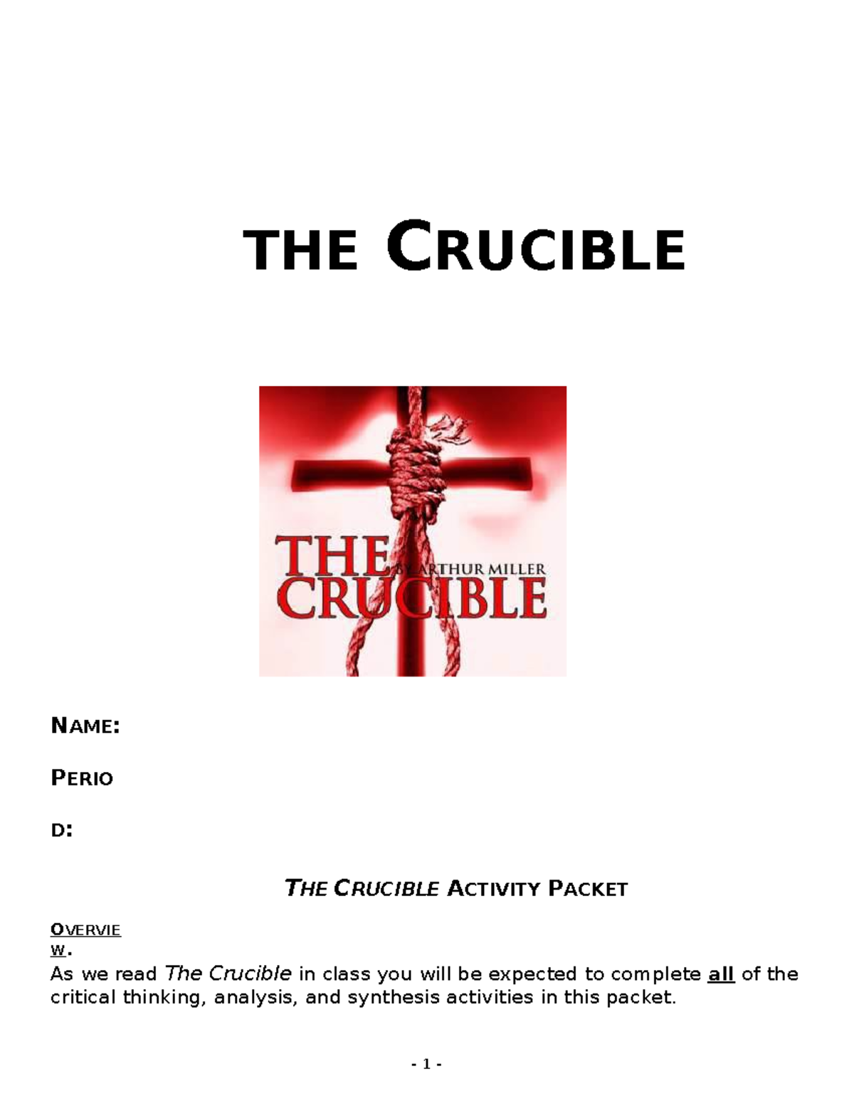 The Crucible Activity Packet 1: Engagement & Analysis Tasks - Studeersnel