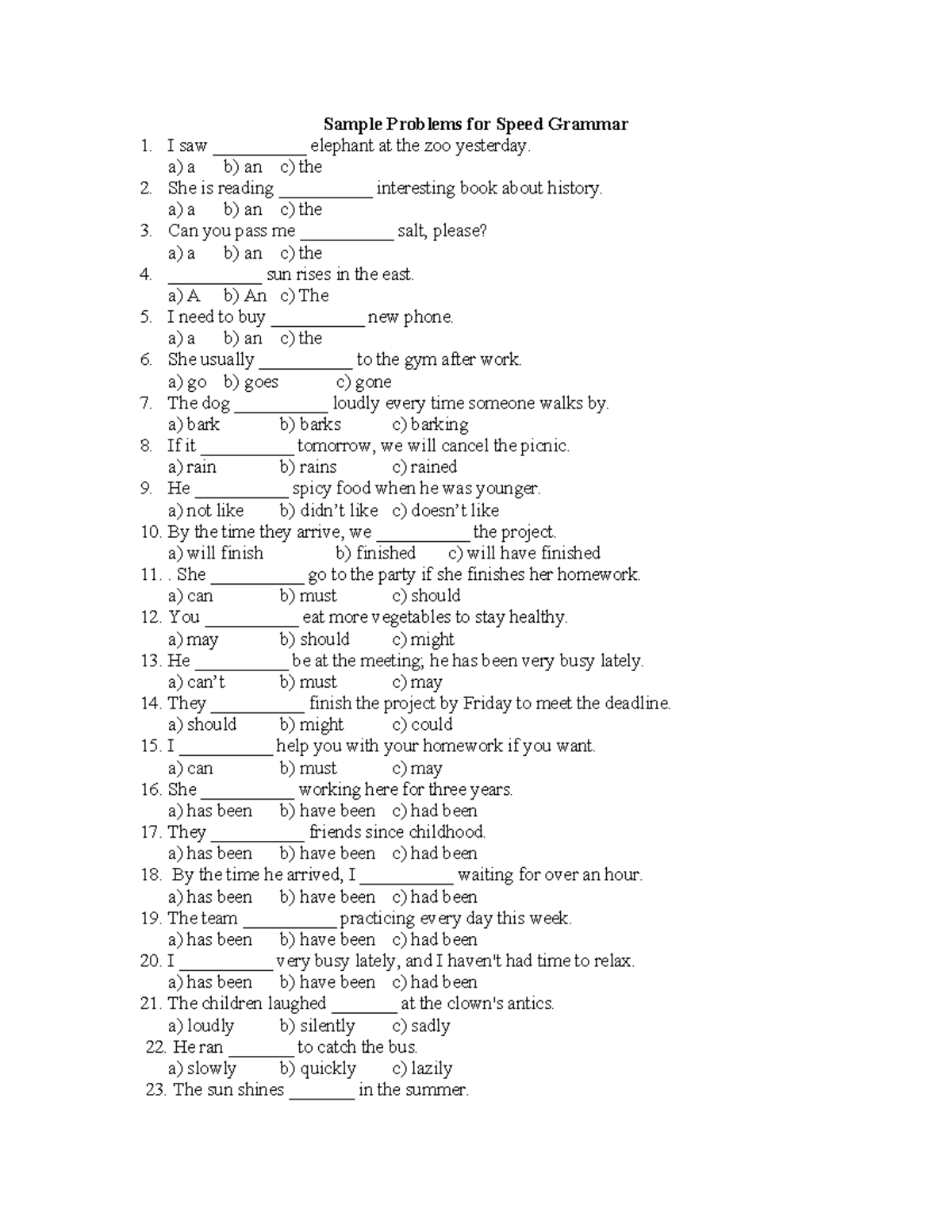 Speed Grammar Sample Problems and Exercises for Practice - Studocu