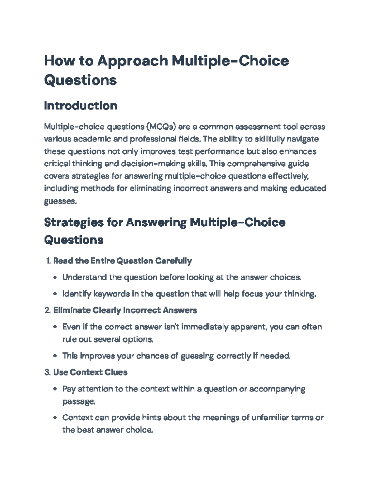 Strategies for Mastering Multiple-Choice Questions (MCQs) - How to Approach Multiple-Choice ...
