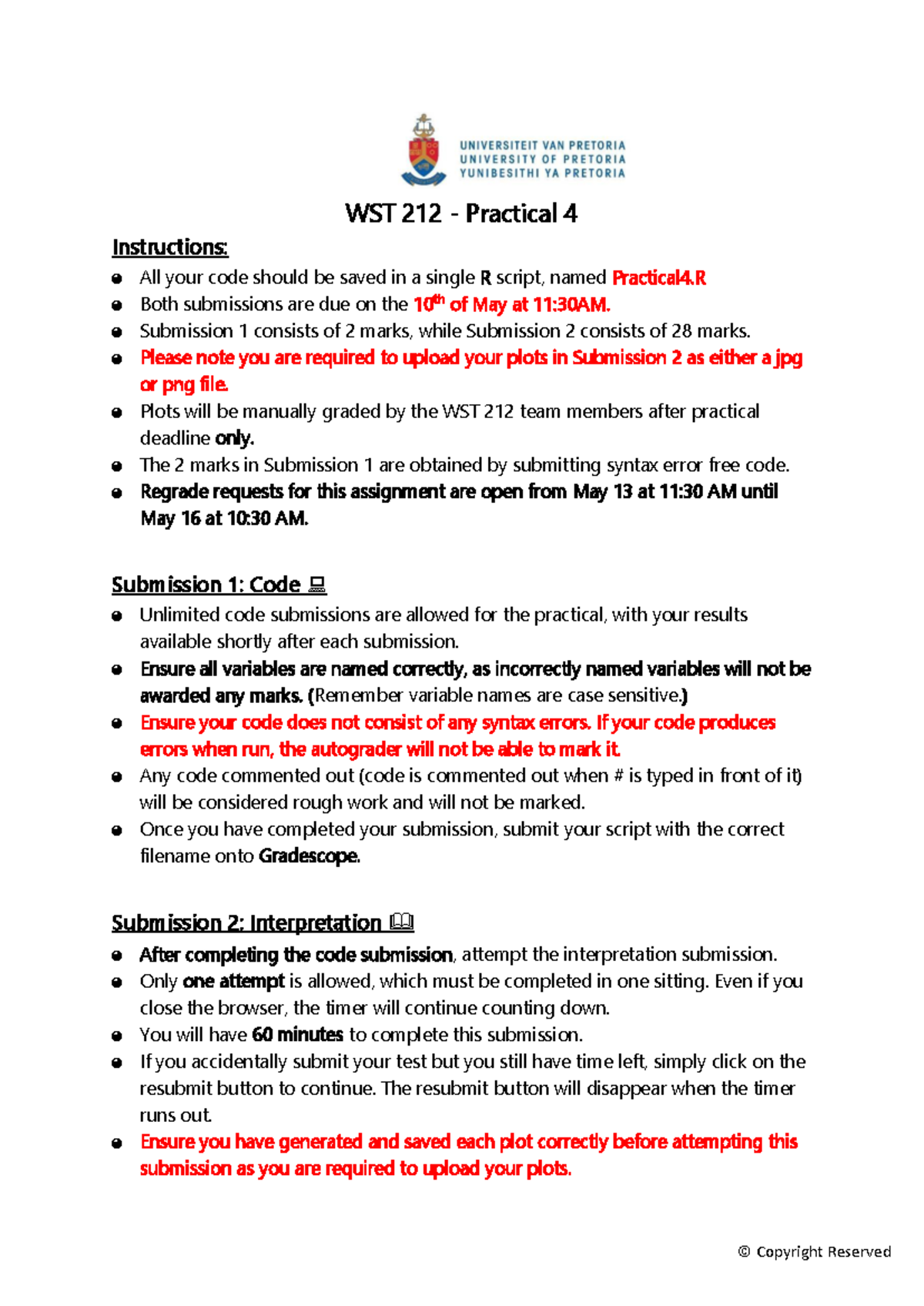 WST212 - Practical 4 - Submission Instructions - 2022 - © Copyright Reserved WST 212 - Practical ...