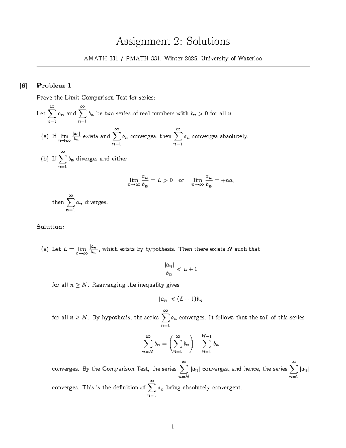Assignment 2 Solutions for AMATH 331 & PMATH 331, Winter 2025 - Studocu